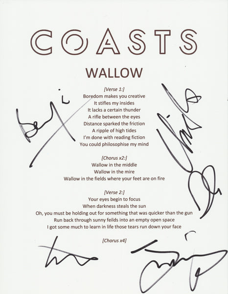 COASTS SIGNED WALLOW LYRIC SHEET – Overtime Autographs